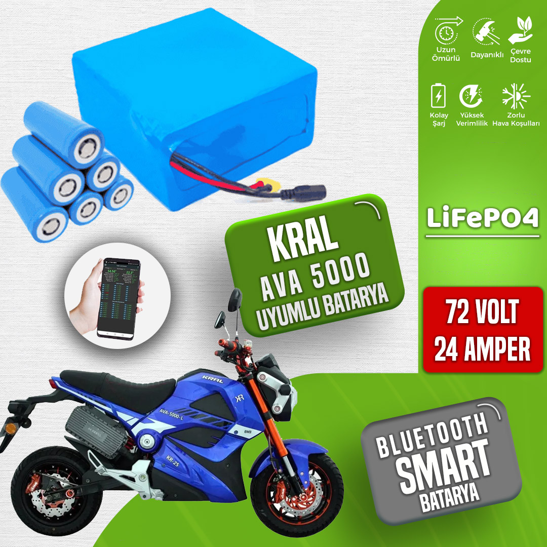Kral AVA 5000 72 Volt 24 Amper Smart Bluetooth Özellikli LiFePO4 Batarya - 17,705.42 TL