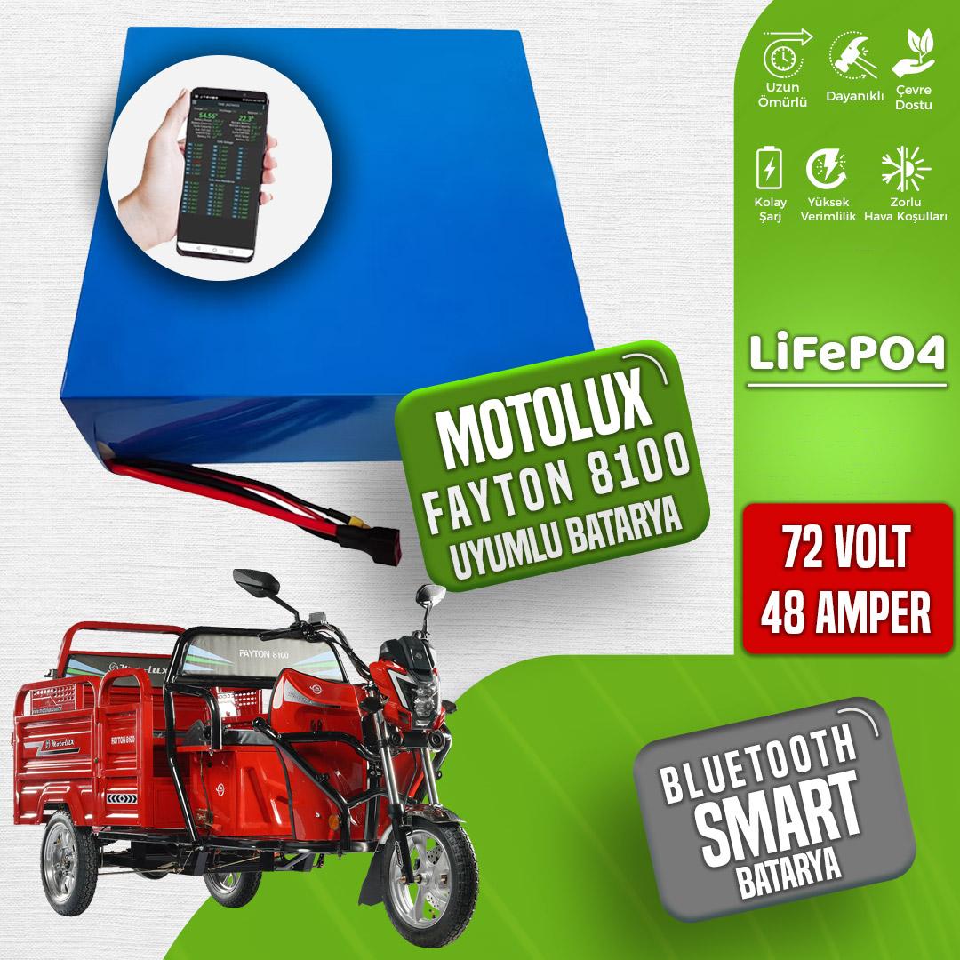 Motolux Fayton 8100 72 Volt 48 Ah LiFePO4 Smart Bluetooth Batarya ...